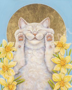 Print - White Cat and Flowers – Salish Sea Market (Bowser)